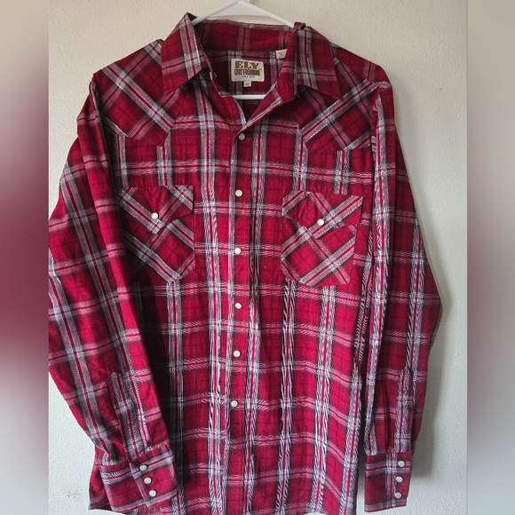 Ely Cattleman | Shirts | Vintage Ely Cattleman Mens Red White And Grey Plaid Shirt Med | Poshmark